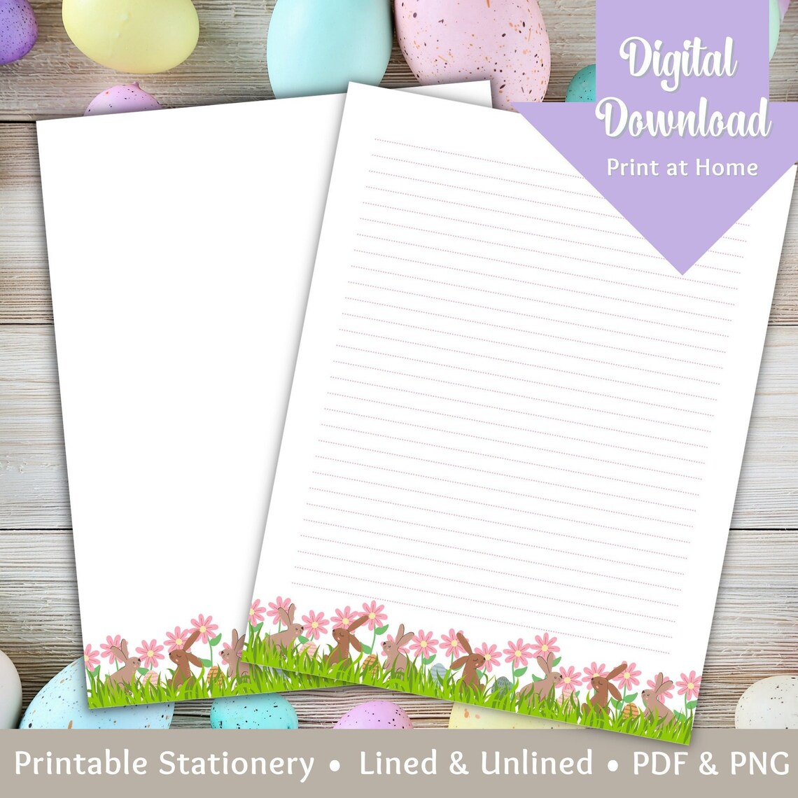 Easter Stationery, Cute Bunny Letter Writing Paper for Kids, Printable ...