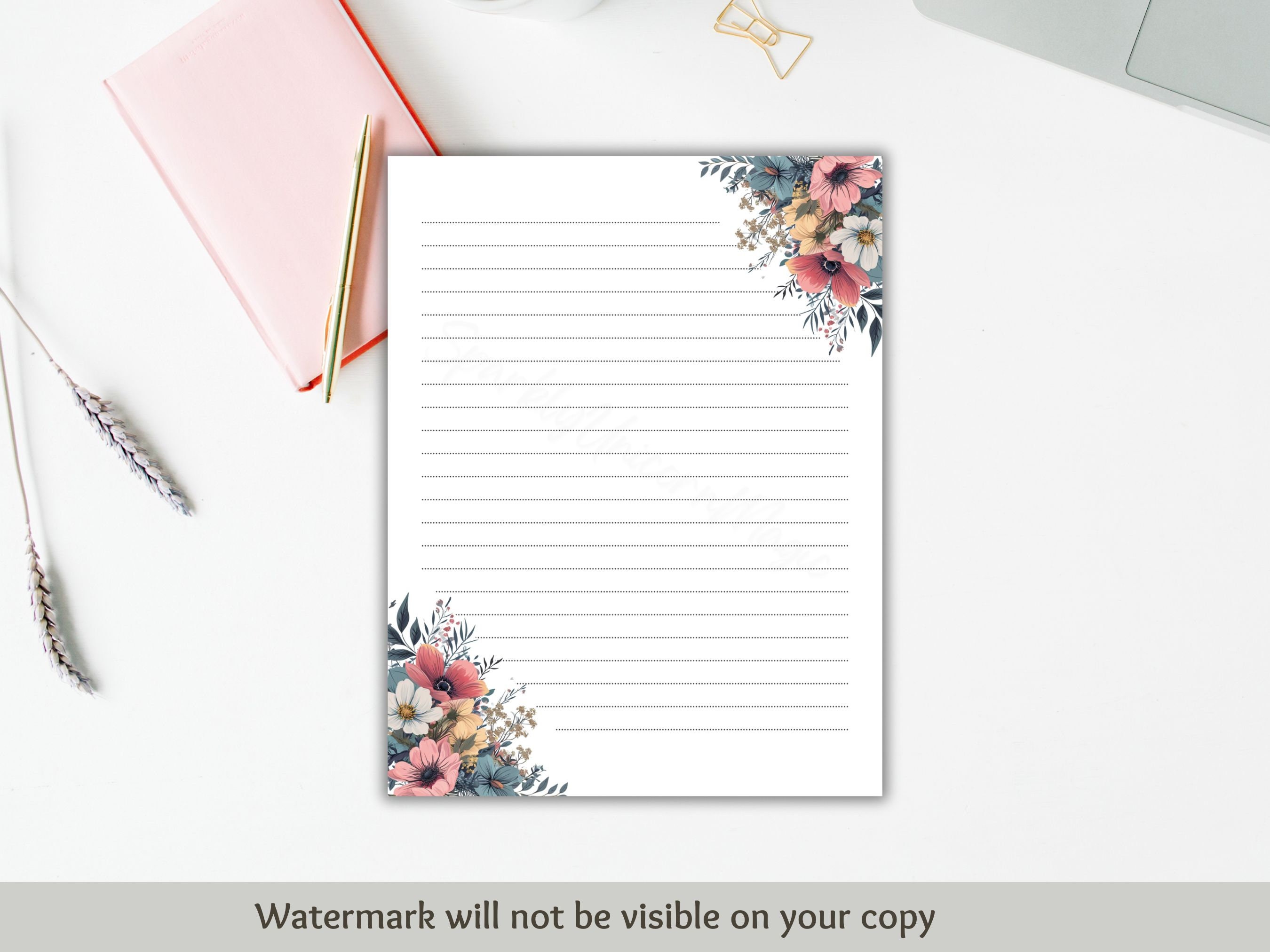 Floral Stationery Printable Letter Writing Paper Stationery Paper Lined ...