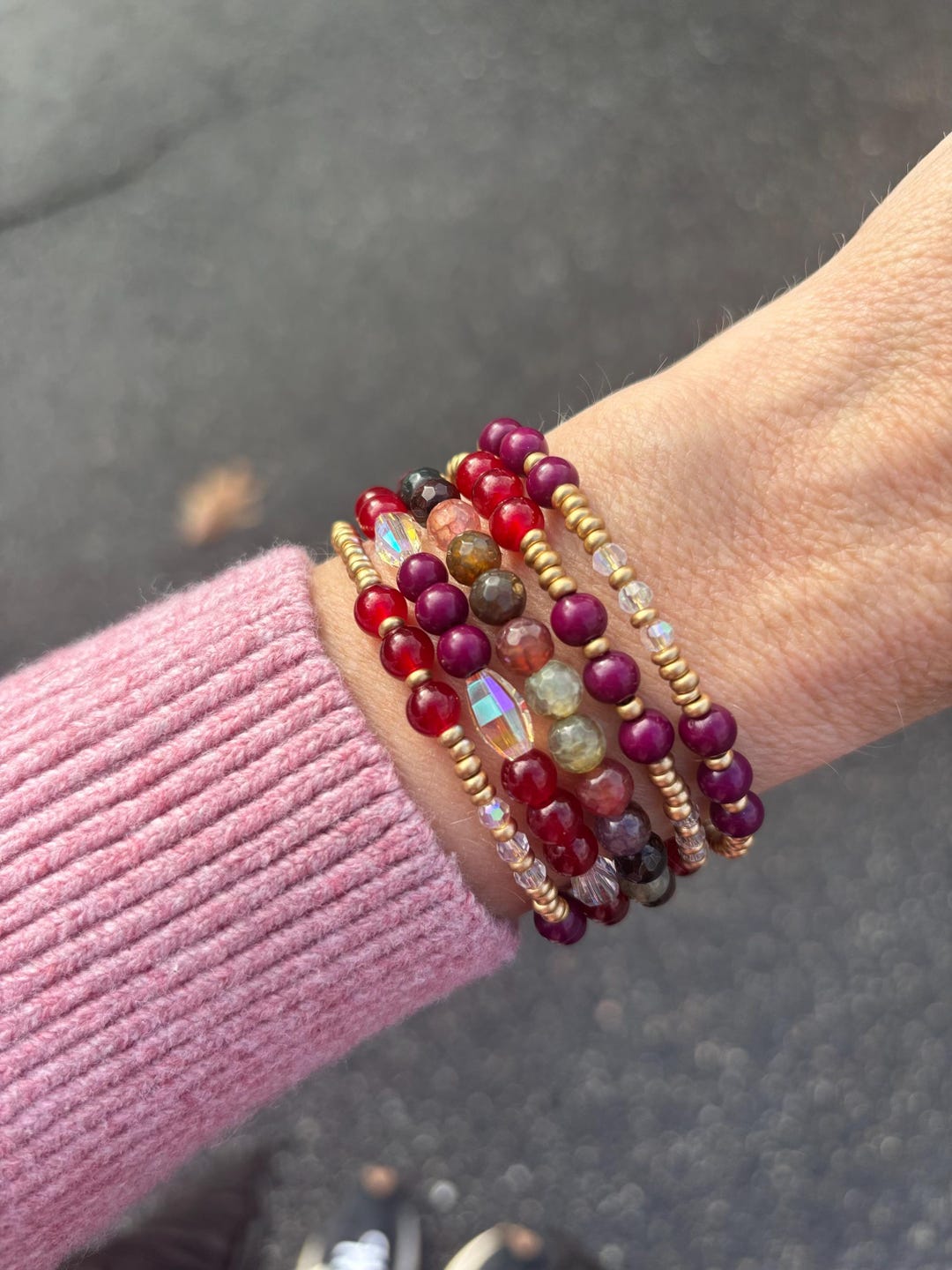 Red, Golden and Maroon Bracelets With AB Crystal Accents - Etsy