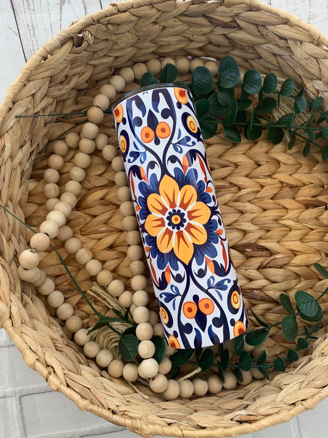 Mexican Talavera Tumbler Cup, Floral Stainless Steel Travel Mug - Etsy
