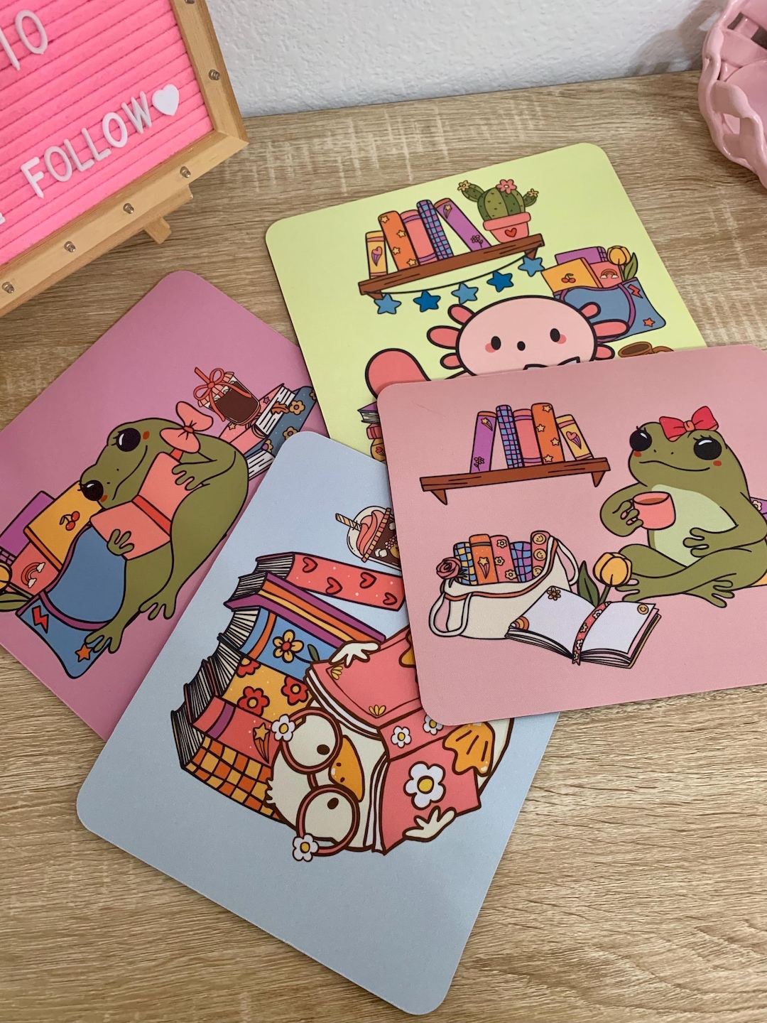 Bookish Cute Animals Mousepad, Book Club Mouse Pad , Duck & Ajolote ...