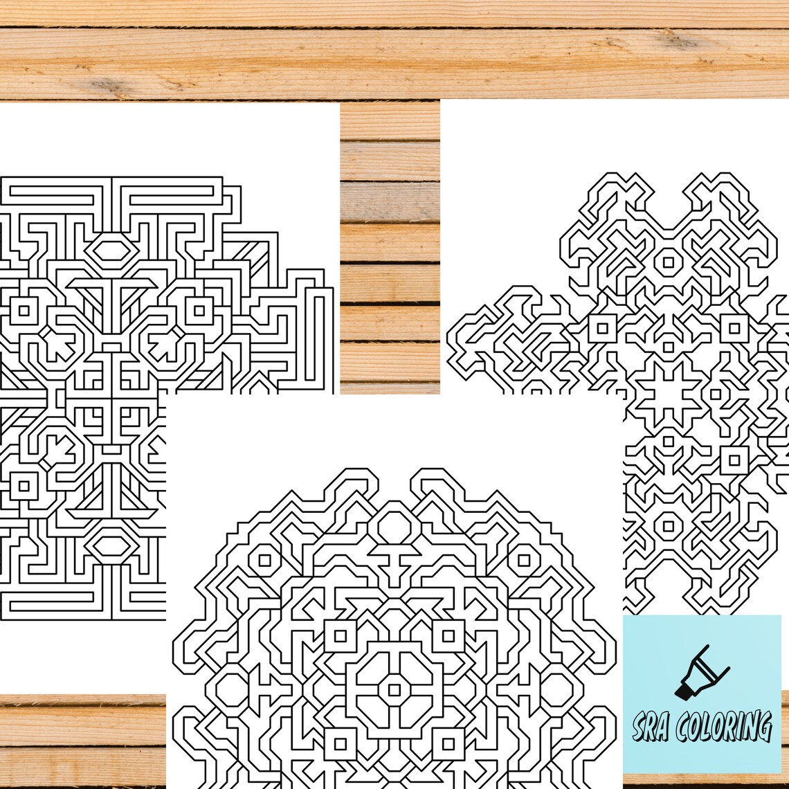 15 Page Geometric Printable Coloring Book, Digital Download Coloring ...