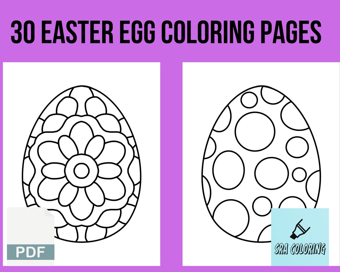 Easter Egg Printable Coloring 30 Page Book, Digital Download Coloring ...