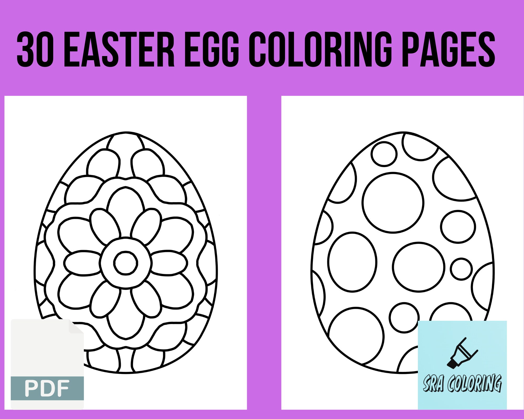 Easter Egg Printable Coloring 30 Page Book, Digital Download Coloring ...