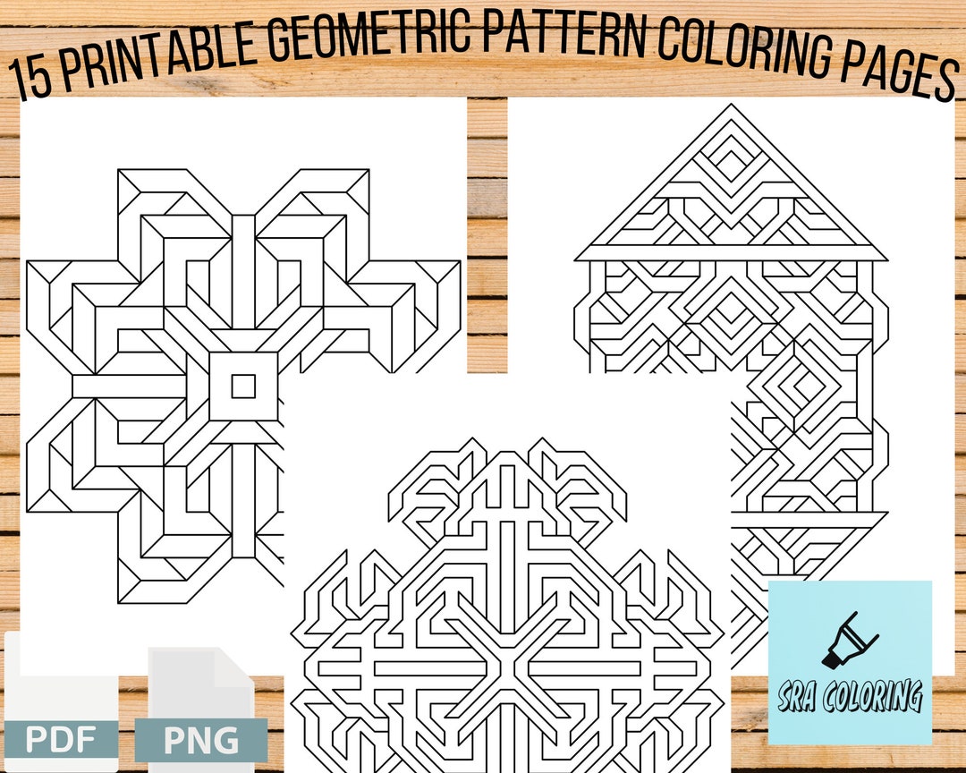 15 Geometric Printable Page Coloring Book, Digital Download Coloring ...