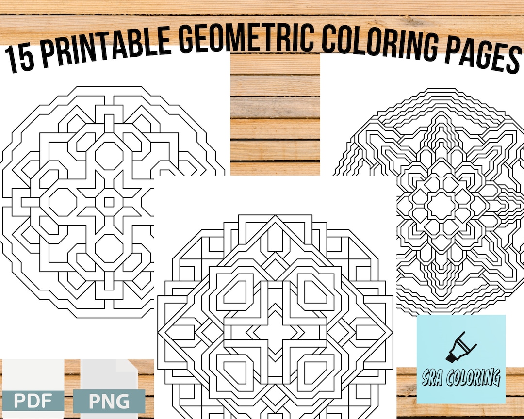 15 Page Geometric Printable Coloring Book, Digital Download Coloring ...