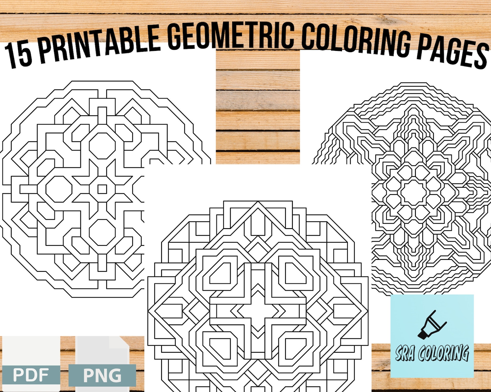 15 Page Geometric Printable Coloring Book, Digital Download Coloring ...
