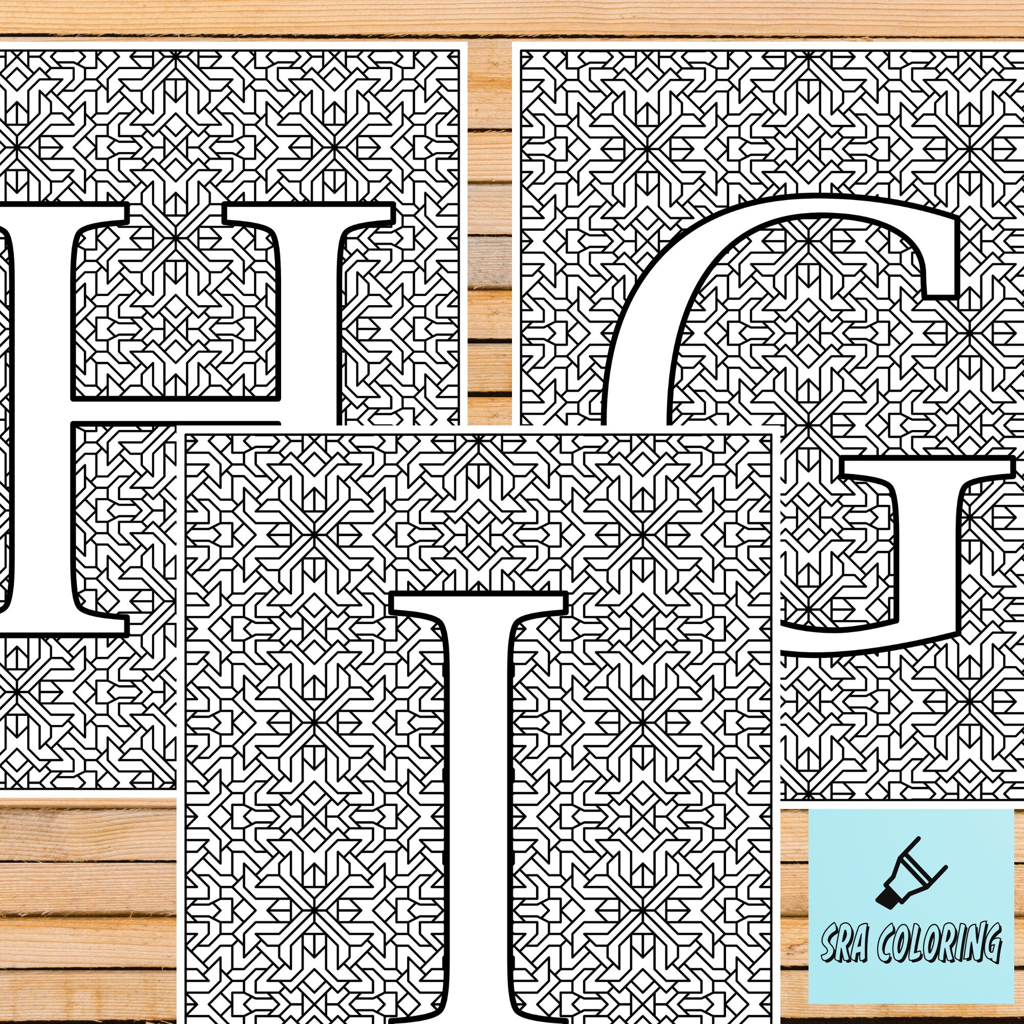 Geometric Alphabet Coloring Pages: Printable Letter Coloring Book (PDF ...