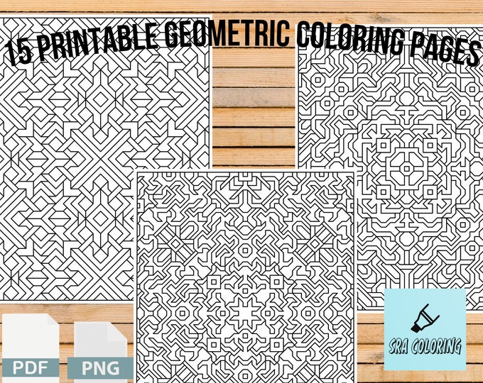 Set of 34 Printable Coloring Pages With Geometric Designs, Kids and ...