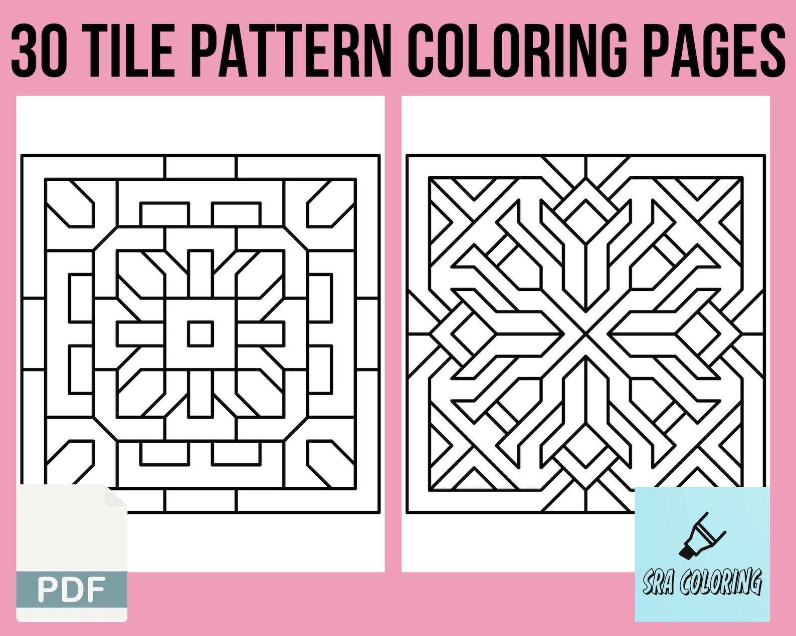 Tile Pattern Coloring Book, Geometric Pattern Coloring, Adult Coloring ...