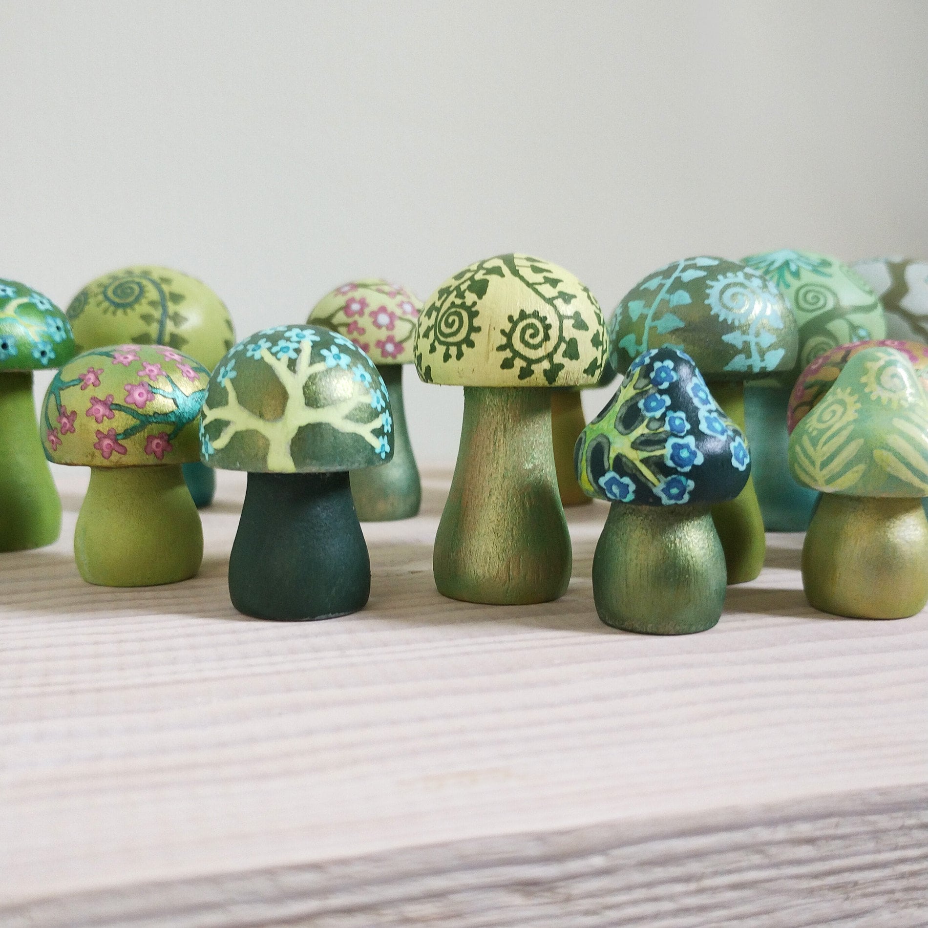 3 Hand Painted Wooden Fungi, Mushrooms, Toadstools, Botanical Themes, Randomly Selected, Unique ...