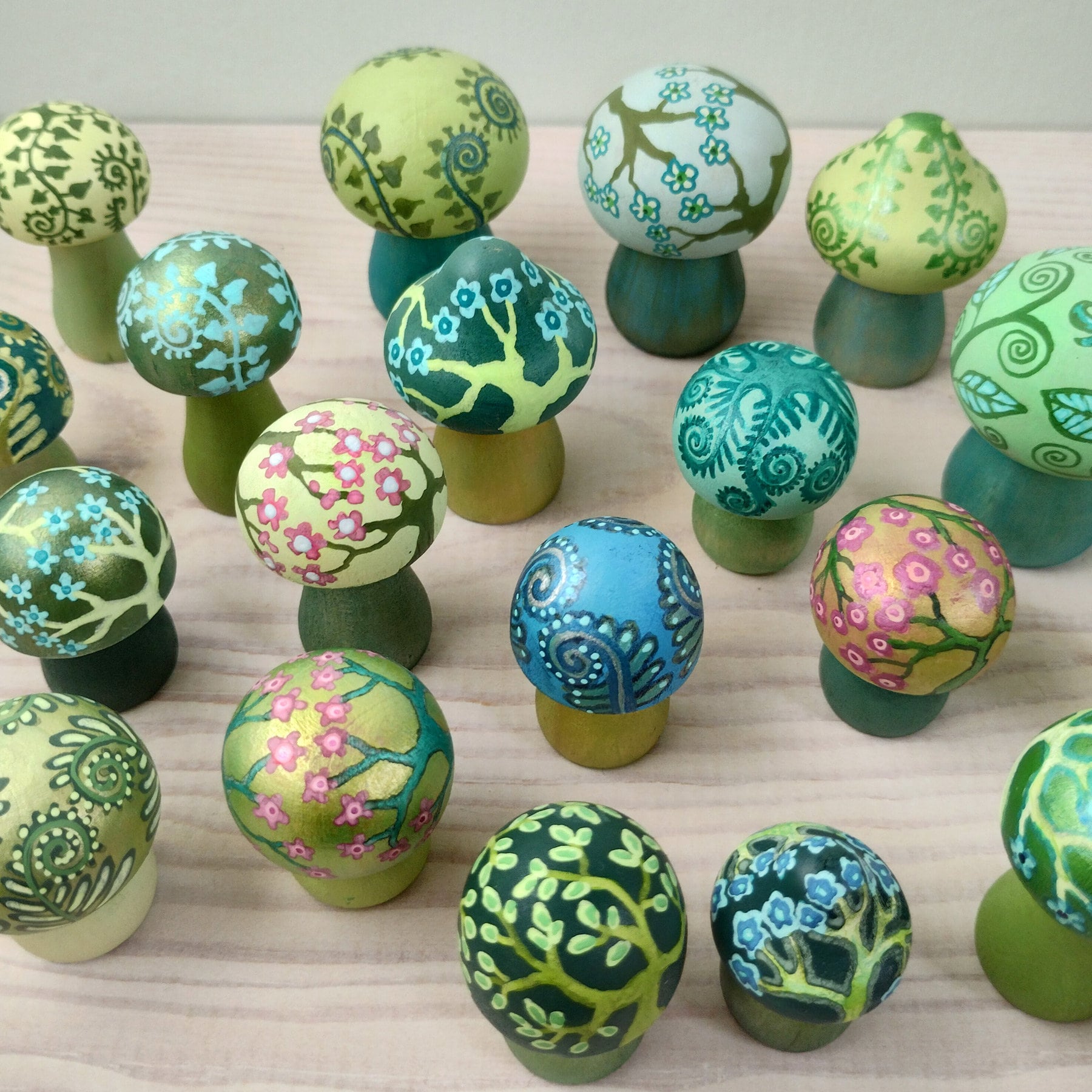 3 Hand Painted Wooden Fungi, Mushrooms, Toadstools, Botanical Themes ...