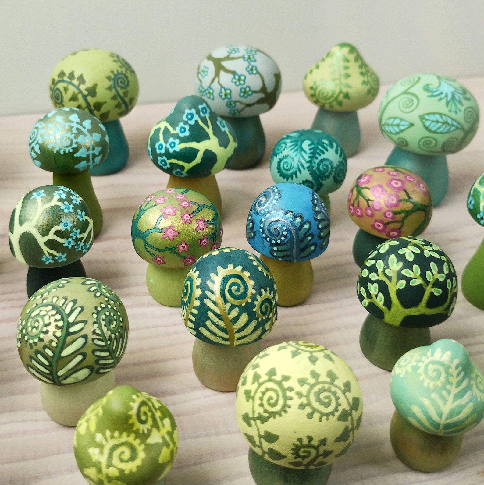 3 Hand Painted Wooden Fungi, Mushrooms, Toadstools, Botanical Themes ...