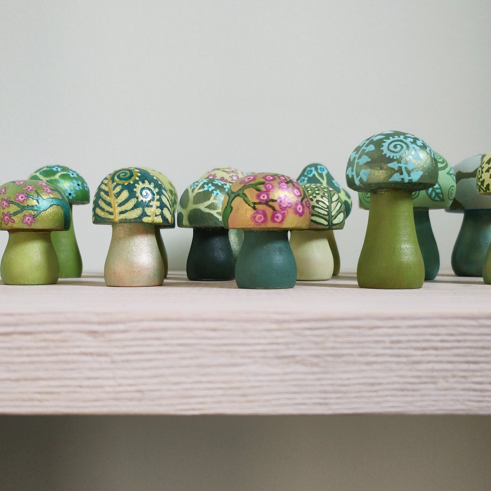 3 Hand Painted Wooden Fungi, Mushrooms, Toadstools, Botanical Themes ...