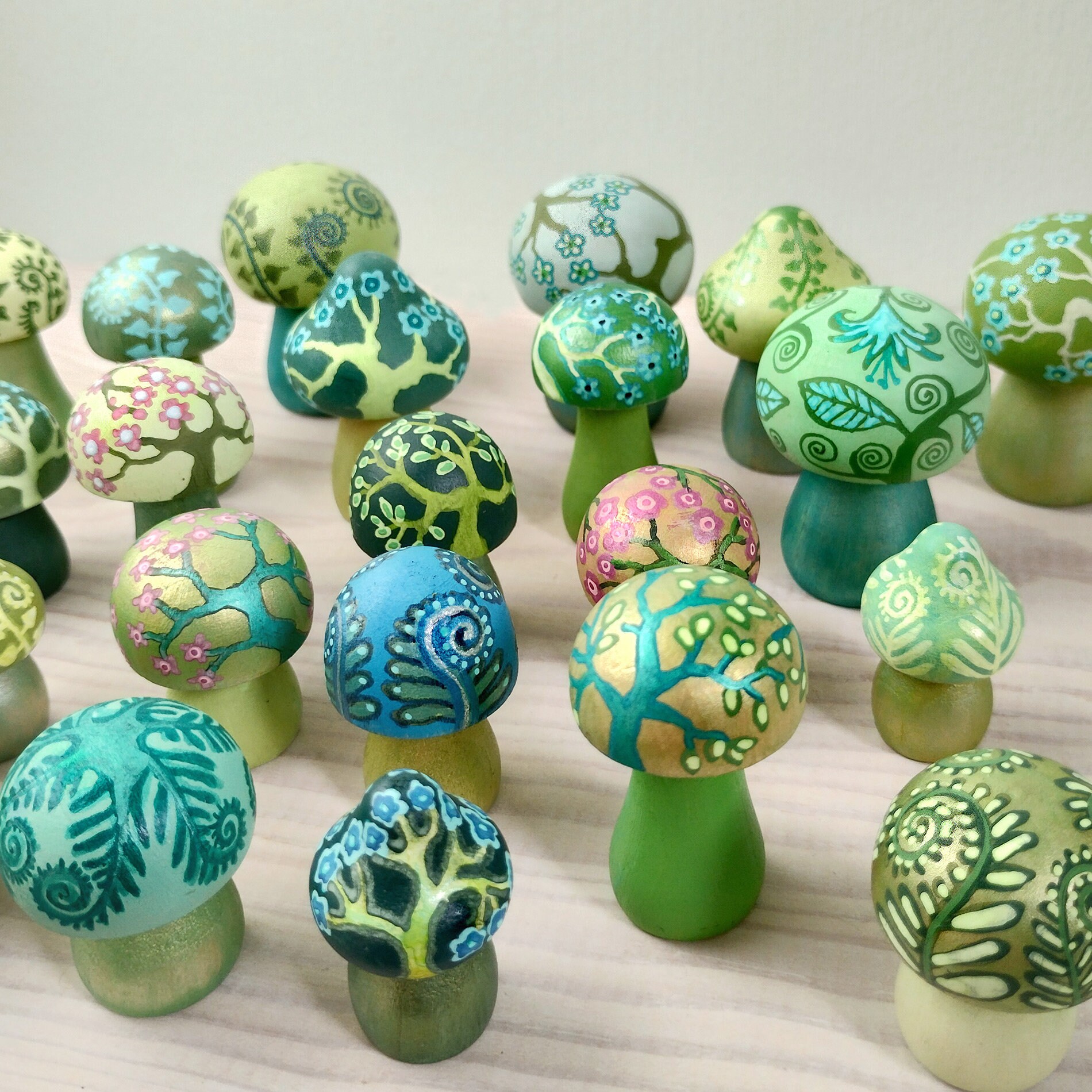 3 Hand Painted Wooden Fungi, Mushrooms, Toadstools, Botanical Themes ...
