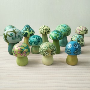 3 Hand Painted Wooden Fungi, Mushrooms, Toadstools, Botanical Themes ...