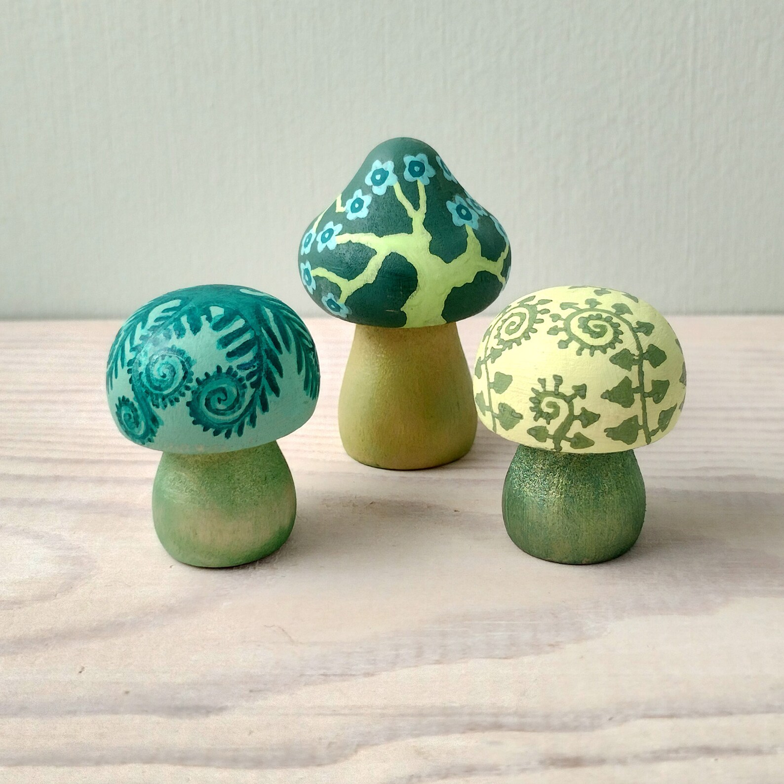 3 Hand Painted Wooden Fungi, Mushrooms, Toadstools, Botanical Themes ...