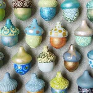 4 Hand Painted Wooden Acorns, Cool Colours, Randomly Selected, All ...