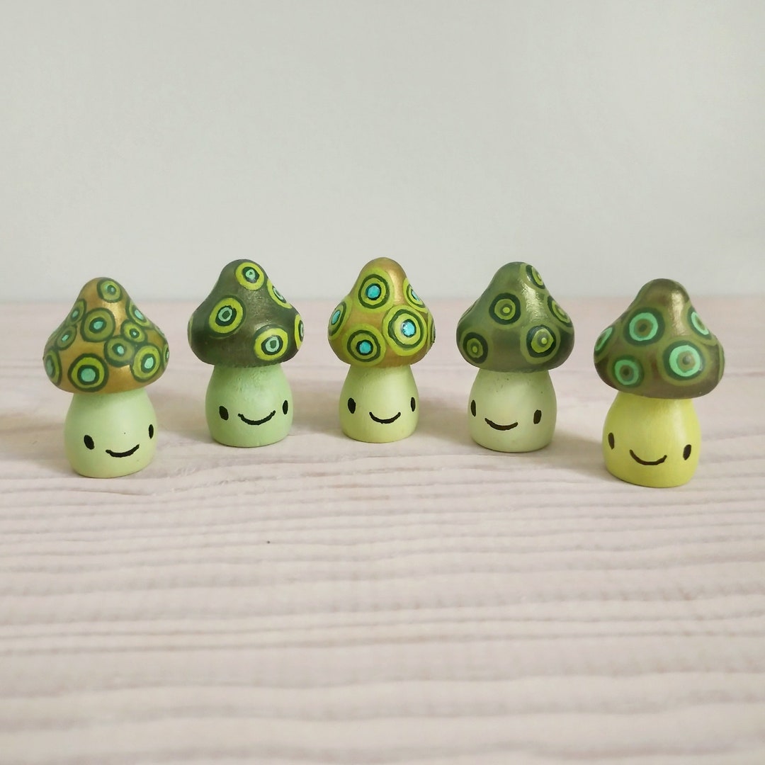 Tiny Fungi Friend, Hand Painted Wood Mushroom, Cute Kawaii Toadstool ...