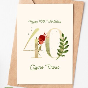 Personalized 40th Birthday Card for Women, Turning 40 Flowers Card for ...