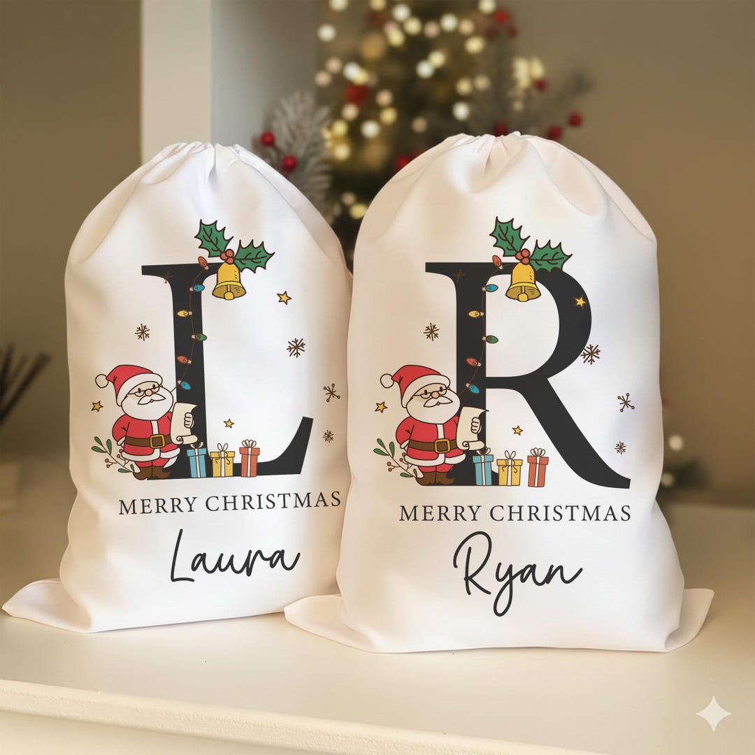Custom Christmas Sack, Personalized Name & Initial Santa Sack, Kids ...