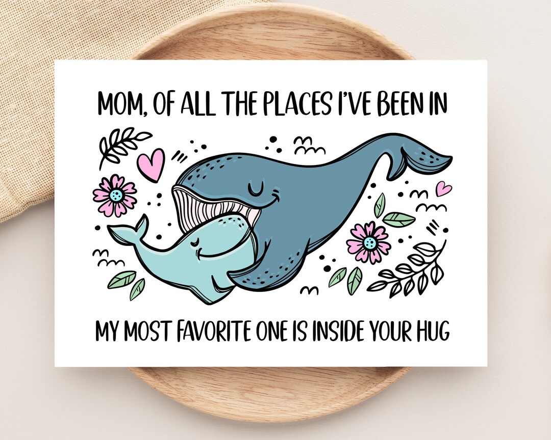 Whale Mom Greeting Card, Cute Mother's Day Gift, Mum Birthday Card ...