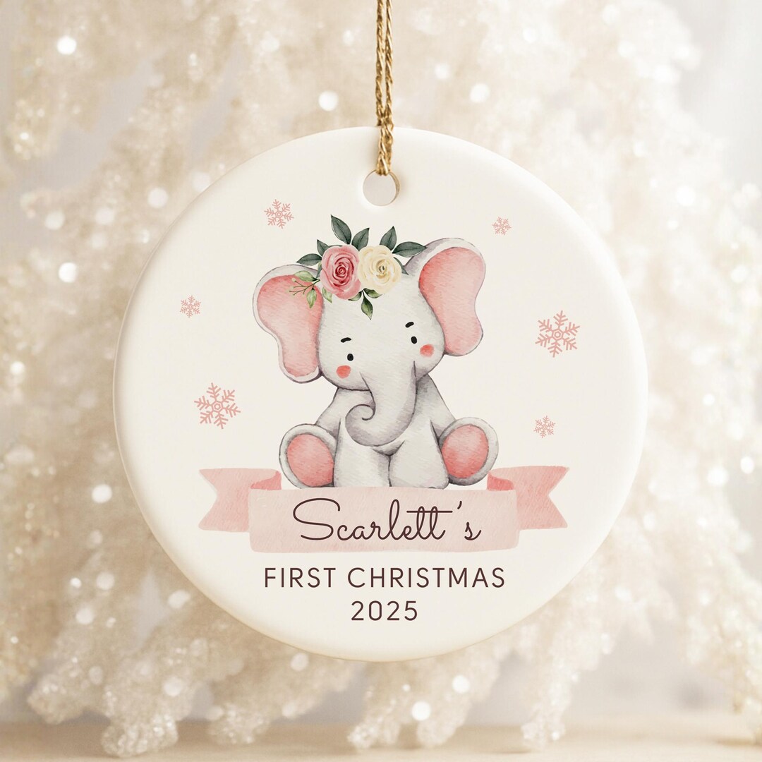 Baby’s First Christmas Ornament, Personalized Elephant Ornament, Baby ...