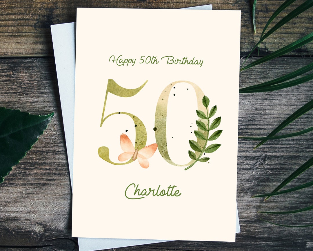 Personalized 50th Birthday Card for Women, Turning 50 Flowers Card for ...