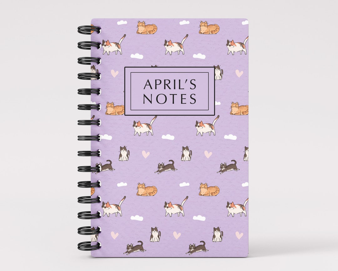 Personalized Cat Spiral Notebook, Custom Name Journal, Cute Cat Diary ...