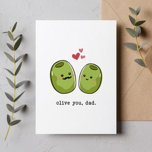 Olive You Dad Pun Card, Funny Fathers Day Card From Daughter, Dad ...