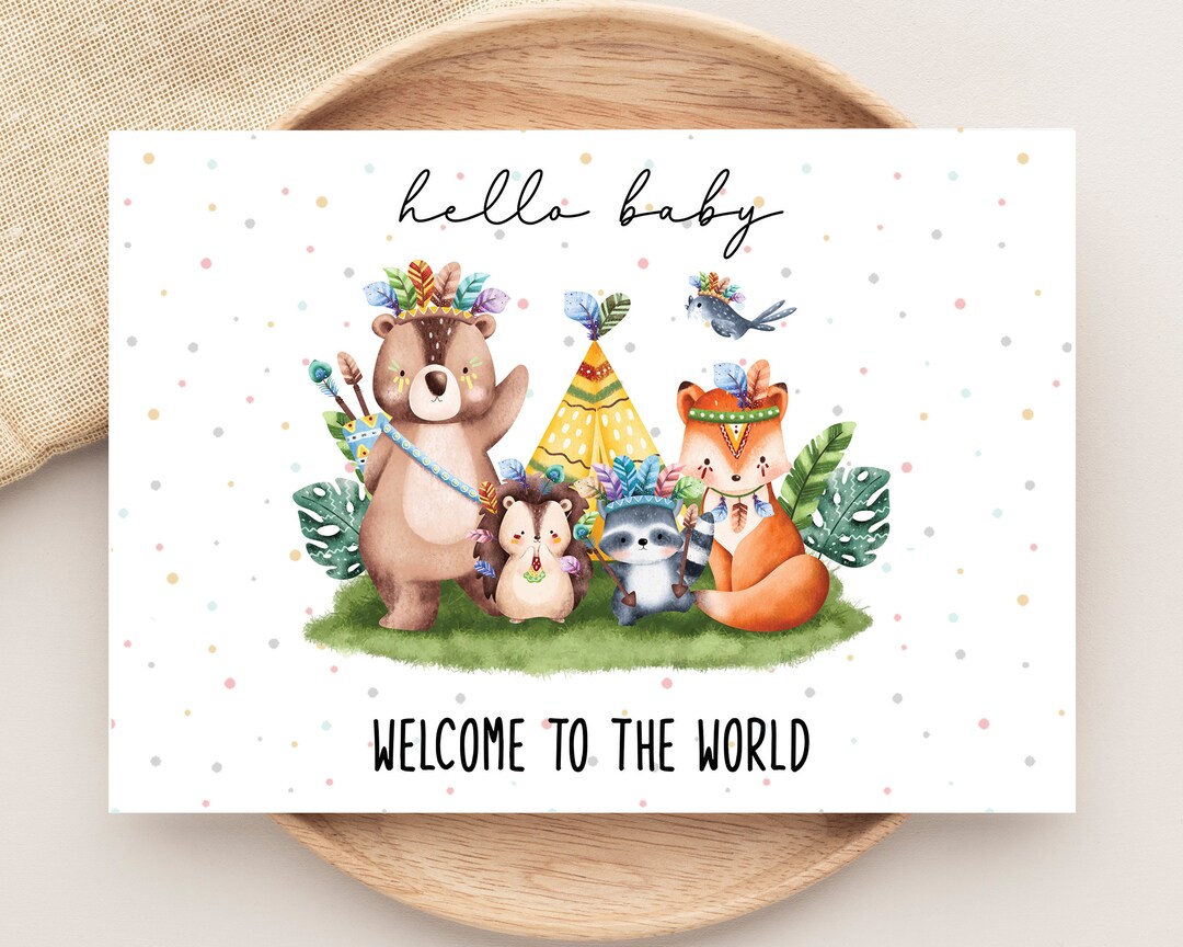 Cute Woodland Baby Card, Baby Shower Card, New Baby Card, Animal Card ...