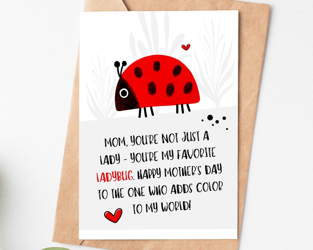 Ladybug Pun Mothers Day Card for Mom, Happy Mothers Card From Daughter ...