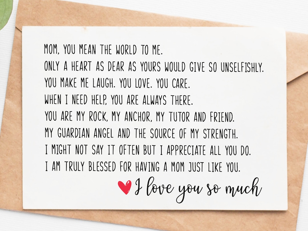 I Love You so Much Mothers Day Card for Mom, Appreciation Card, Mom ...