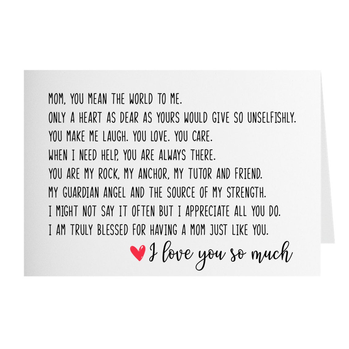 I Love You so Much Mothers Day Card for Mom Appreciation - Etsy
