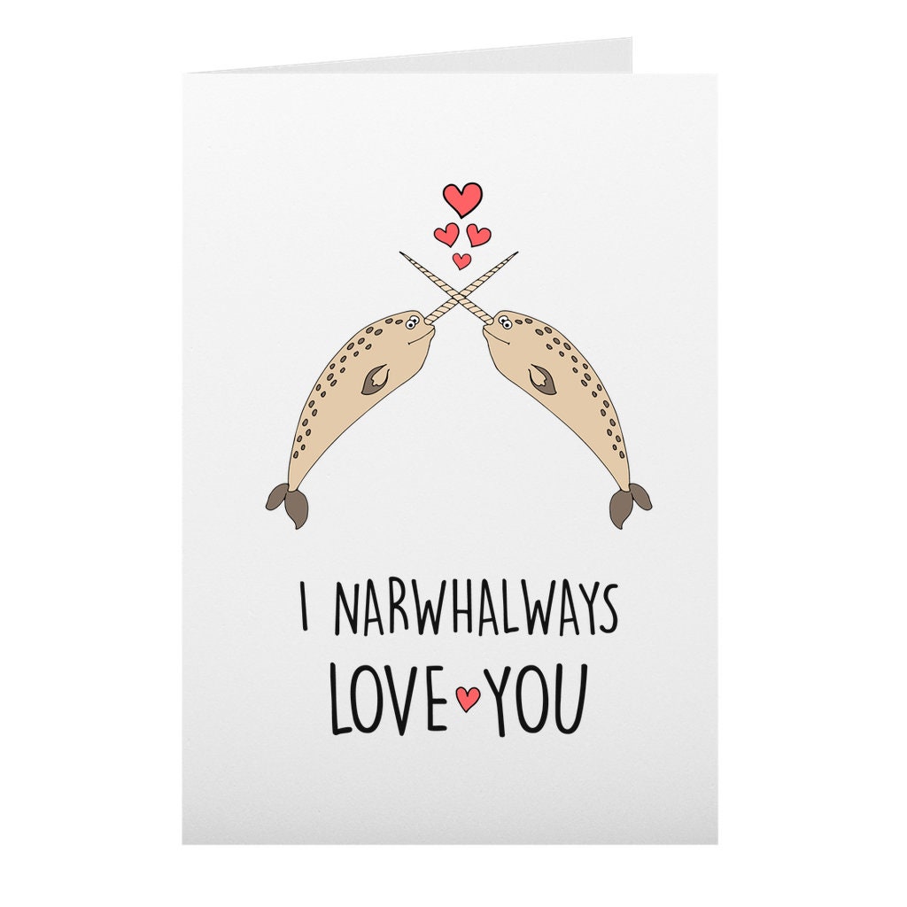 Narwhal Romantic Valentines Day Card for Him or Her Cute Love | Etsy