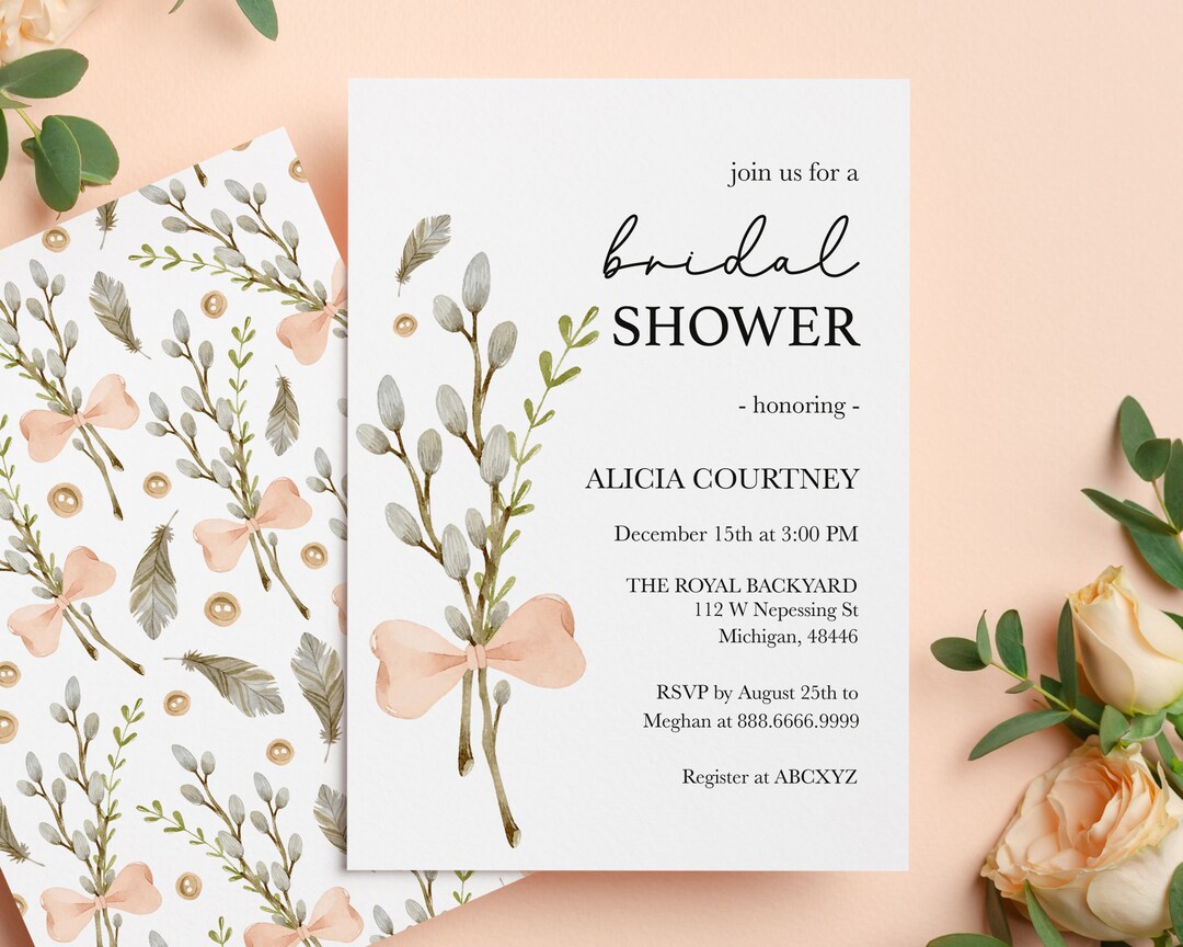 Bridal Shower Invitations Card, Custom Wedding Shower Card, Boho Floral ...