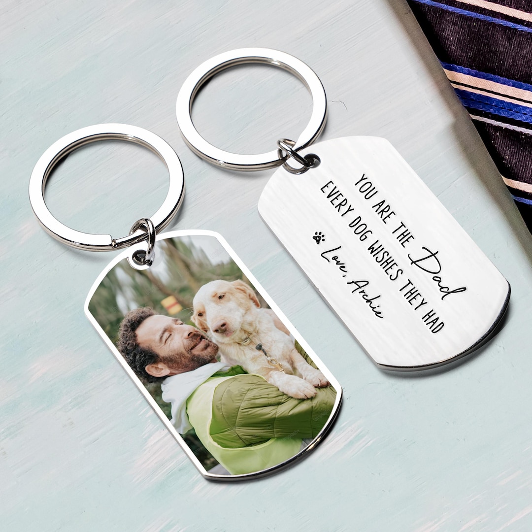 Custom Dog Photo Keychain, Personalized Dog Dad Keychain, Fathers Day ...