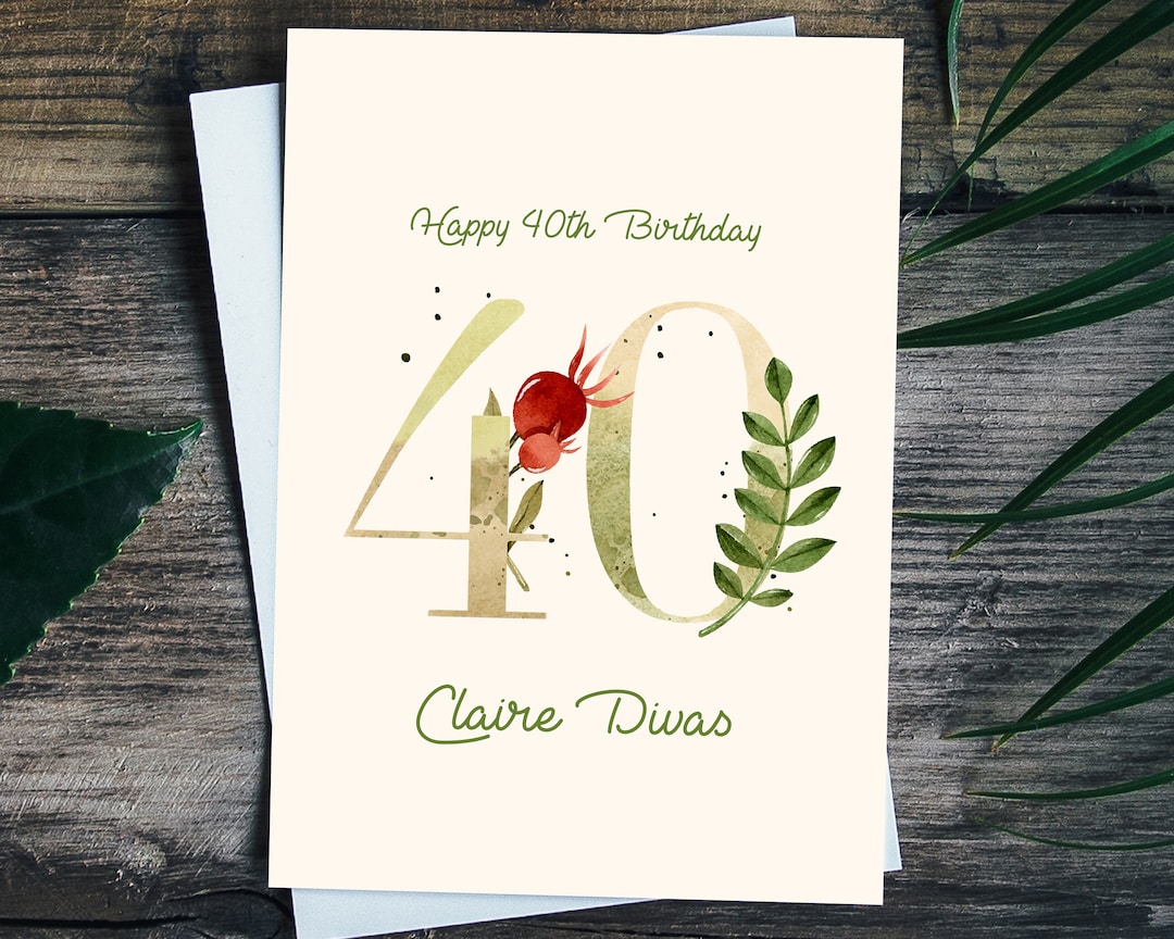 Personalized 40th Birthday Card for Women, Turning 40 Flowers Card for ...