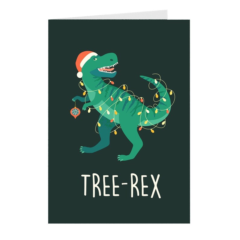 T-rex Funny Christmas Card Dinosaur Christmas Tree Holiday - Etsy