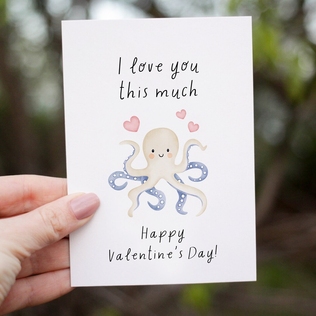 Cute Octopus Love Card, I Love You This Much Valentines Day Card for ...