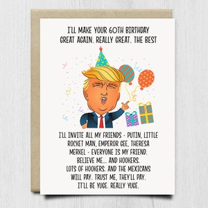 Rude 60th Birthday Card, Funny Trump Birthday Card for Mom, Dad, Aunt ...
