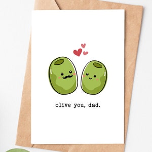 Olive You Dad Pun Card, Funny Fathers Day Card From Daughter, Dad ...