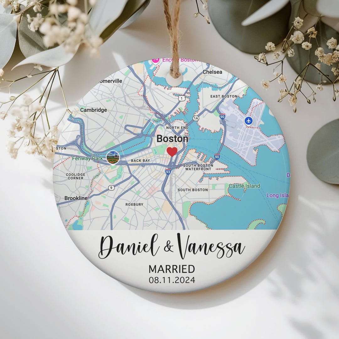 Custom Map Ornament, Personalized Newlyweds Gift, 1st Christmas Married ...