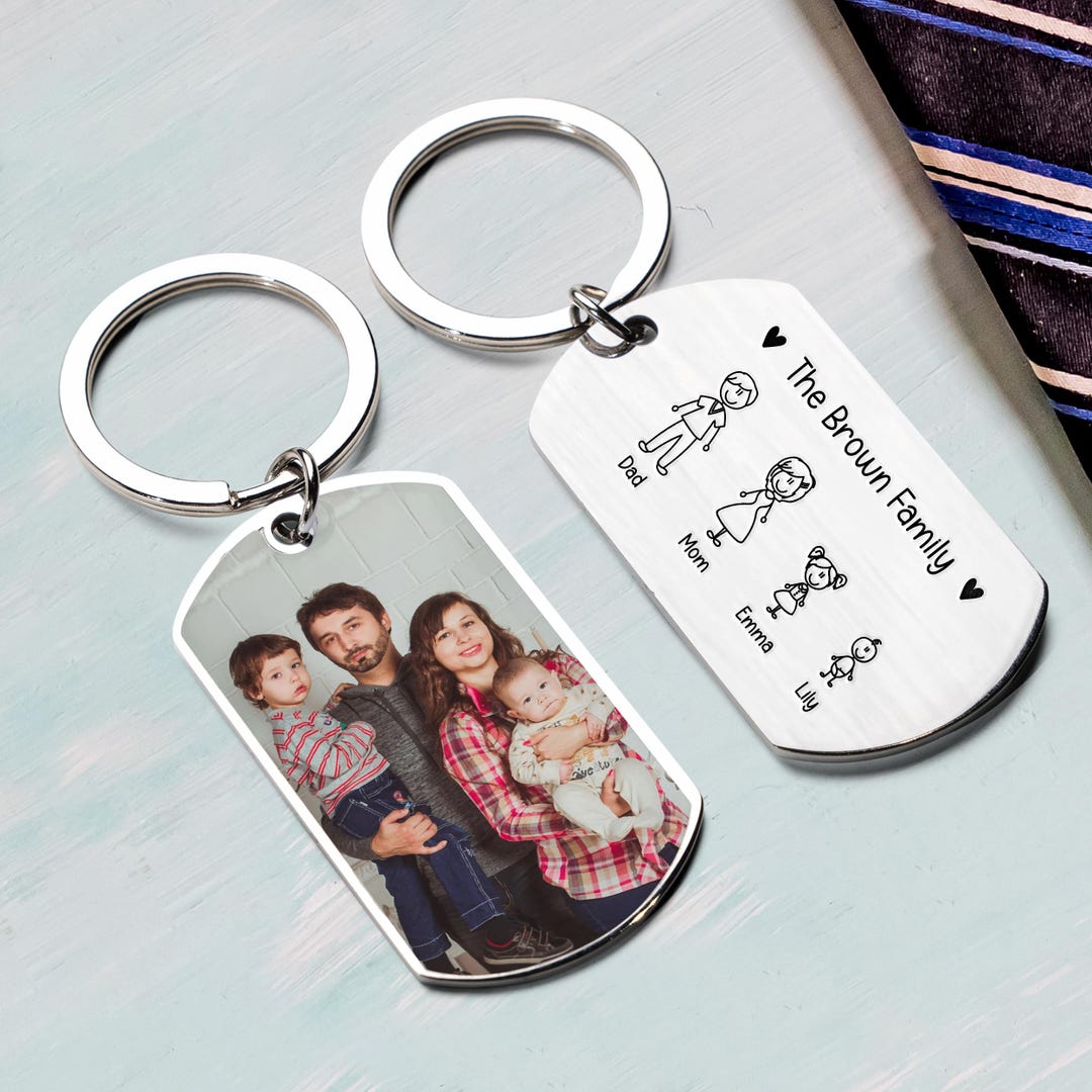 Custom Photo Keychain, Personalized Fathers Day Gift for Dad, Family ...