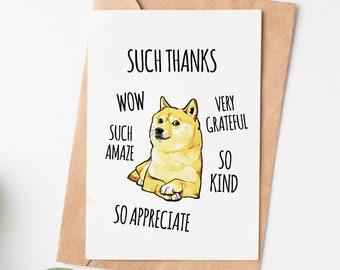 Funny Thank You Card such Thanks Doge Card, Shiba Inu Greeting Card ...