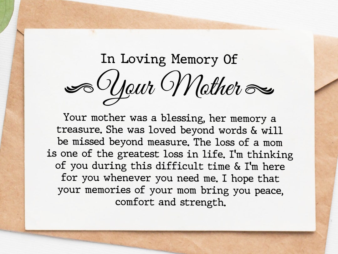 Loss of Mother Sympathy Card, in Loving Memory of Your Mother ...