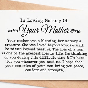 Loss of Mother Sympathy Card, in Loving Memory of Your Mother ...