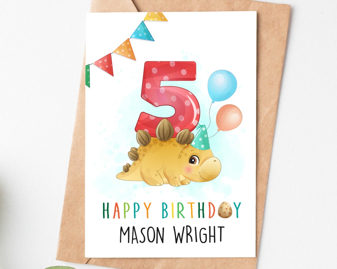 Personalized 5th Birthday Card, Fifth Birthday Card for Baby Boy, 5 ...