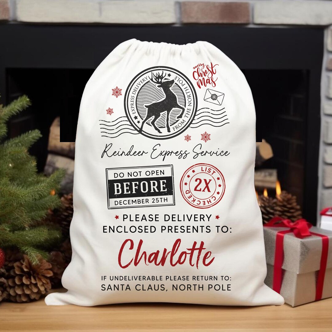Personalized Santa Sack, Custom Name Santa Bag, Christmas Gift Bag ...