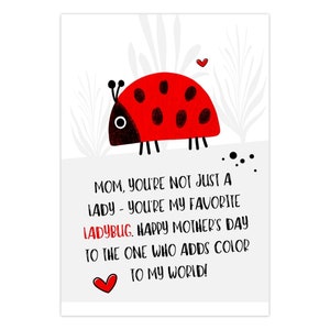 Ladybug Pun Mothers Day Card for Mom, Happy Mothers Card From Daughter ...